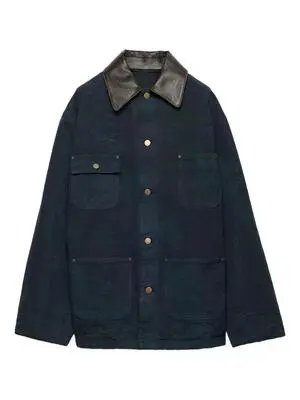 Prada Leather-collar Button Jacket - Blue