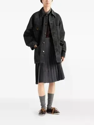 Prada Leather-collar Cotton Jacket - Black