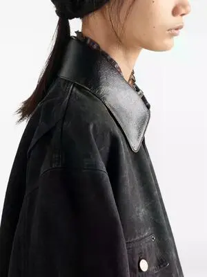 Prada Leather-collar Cotton Jacket - Black