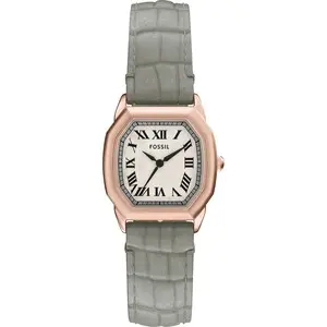Fossil Harlow Croc Embossed Leather Strap Watch - Grey/rose Gold
