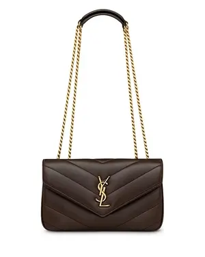 Saint Laurent Loulou Small Bag In Matelassé Lambskin - Deep Hickory
