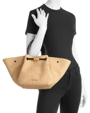 DEMELLIER Midi New York Raffia Shoulder Bag - Natural/black