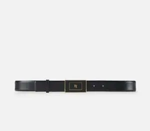 Elisabetta Franchi Leather Belt With Gold-tone Logo Plaque - Black