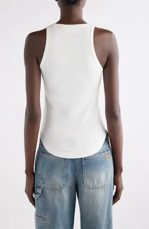 COURREGES Buckle Detail Stretch Cotton Rib Tank - Heritage White