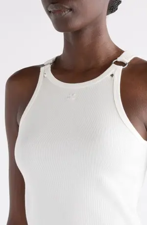 COURREGES Buckle Detail Stretch Cotton Rib Tank - Heritage White