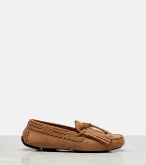 JIMMY CHOO Manon Fringed Suede Boat Shoes - Brown