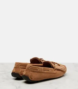 JIMMY CHOO Manon Fringed Suede Boat Shoes - Brown