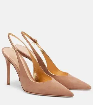 GIANVITO ROSSI Robbie 95 Suede Slingback Pumps - Beige