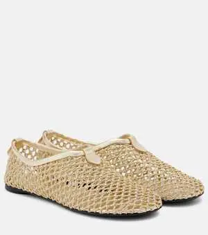 Loro Piana Floaty Fishnet Ballerina Flats - Gold