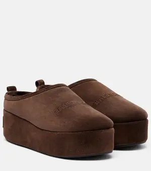 Balenciaga Suede Platform Mules - Brown