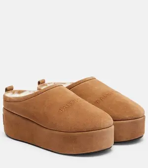 Balenciaga Suede Platform Mules - Brown