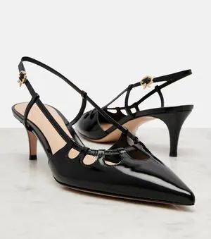 GIANVITO ROSSI Pointy 55 Patent Leather Slingback Pumps - Black