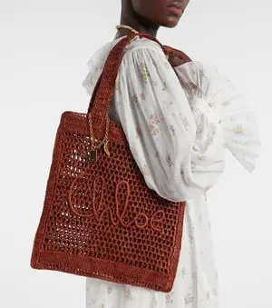 Chloé Raffia Tote Bag With Calf Leather Details
