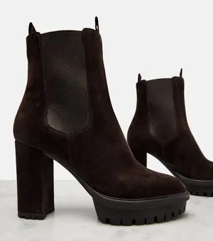 GIANVITO ROSSI Suede Platform Ankle Boots - Brown