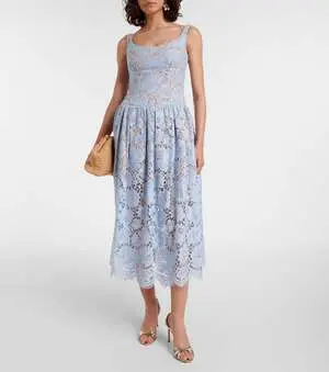 SELF-PORTRAIT Gathered Lace Midi Dress