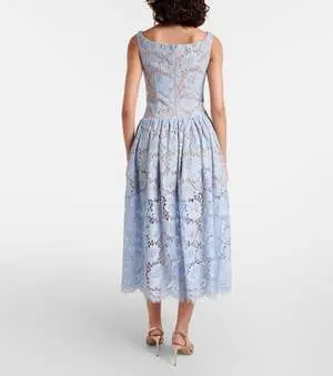 SELF-PORTRAIT Gathered Lace Midi Dress