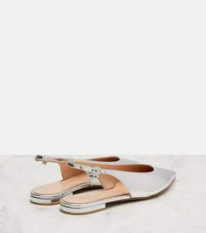 GIANVITO ROSSI Robbie Metallic Leather Slingback Flats - Silver