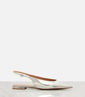 GIANVITO ROSSI Robbie Metallic Leather Slingback Flats - Silver