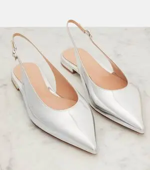 GIANVITO ROSSI Robbie Metallic Leather Slingback Flats - Silver