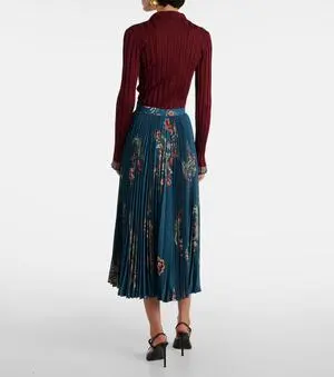 Etro Floral Plissé High-rise Midi Skirt - Blue