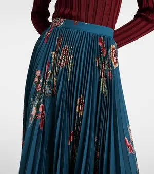 Etro Floral Plissé High-rise Midi Skirt - Blue