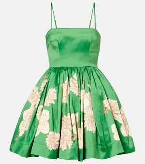 ALEMAIS Floral Gathered Mini Dress - Green