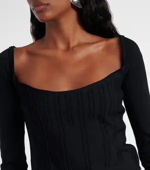 MUGLER Ribbed Knit Top - Black