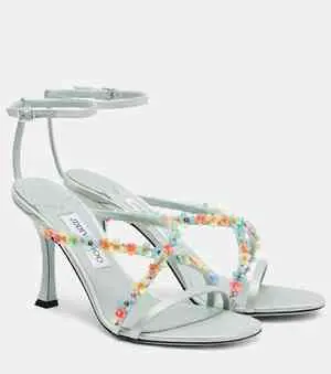 JIMMY CHOO Blanche 90 Floral Satin Sandals - Green
