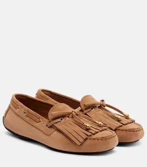 JIMMY CHOO Manon F Fringed Suede Boat Shoes - Brown