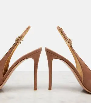 GIANVITO ROSSI Robbie 95 Suede Slingback Pumps - Beige