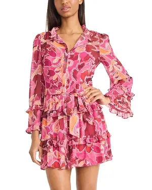 Maggy London Floral Ruffle Tiered Button Front Dress