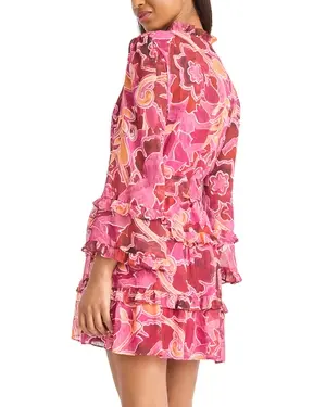 Maggy London Floral Ruffle Tiered Button Front Dress