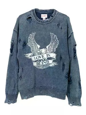 KAMIYA Eagle Graphic Distressed Knit Sweater