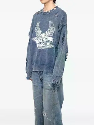 KAMIYA Eagle Graphic Distressed Knit Sweater