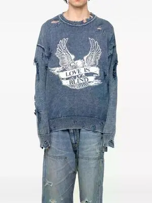 KAMIYA Eagle Graphic Distressed Knit Sweater