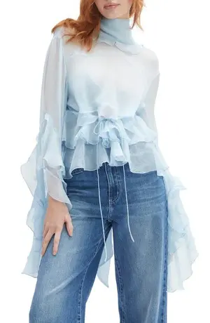 Bardot Anyssa Ruffle Tie Back Top - Soft Blue