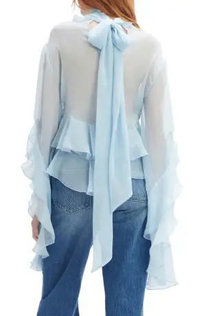 Bardot Anyssa Ruffle Tie Back Top - Soft Blue