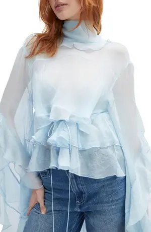 Bardot Anyssa Ruffle Tie Back Top - Soft Blue