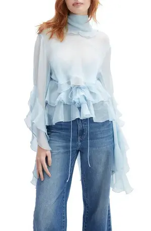 Bardot Anyssa Ruffle Tie Back Top - Soft Blue
