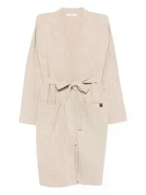 Max Mara Ribbed Belted Cardigan - Neutrals