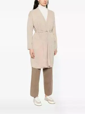 Max Mara Ribbed Belted Cardigan - Neutrals
