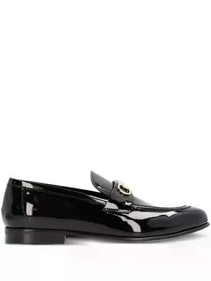 FERRAGAMO Gancini Patent-leather Loafers - Black