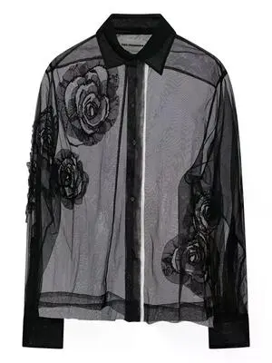 DES_PHEMMES Rose-embellished Tulle Shirt