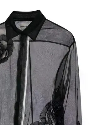 DES_PHEMMES Rose-embellished Tulle Shirt