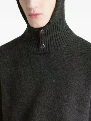 LEMAIRE Buttoned Hooded Sweater - Black