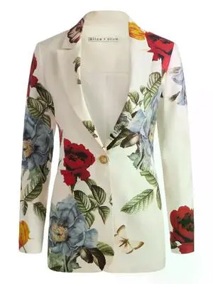 Alice + Olivia Breann Floral-Print Fitted Blazer White
