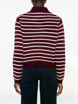 ALLUDE Striped Button-placket Polo Top