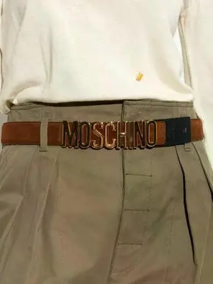 Moschino Logo Plaque Suede Belt