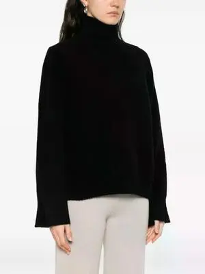 ALLUDE High-neck Wool-blend Sweater - Black
