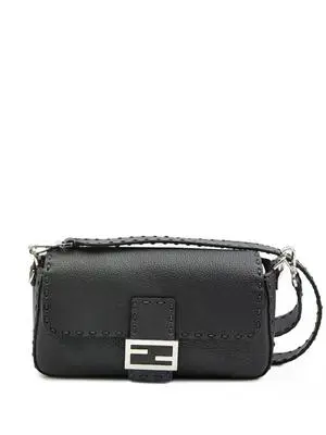 Fendi Baguette Macro-stitch Messenger Bag - Black